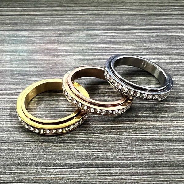 New Simple Full Drill Ring for Women Lady Gold Color Stainless Steel ...