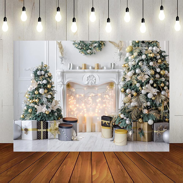 Christmas Themed Photo Backdrop White Fireplace Background for ...
