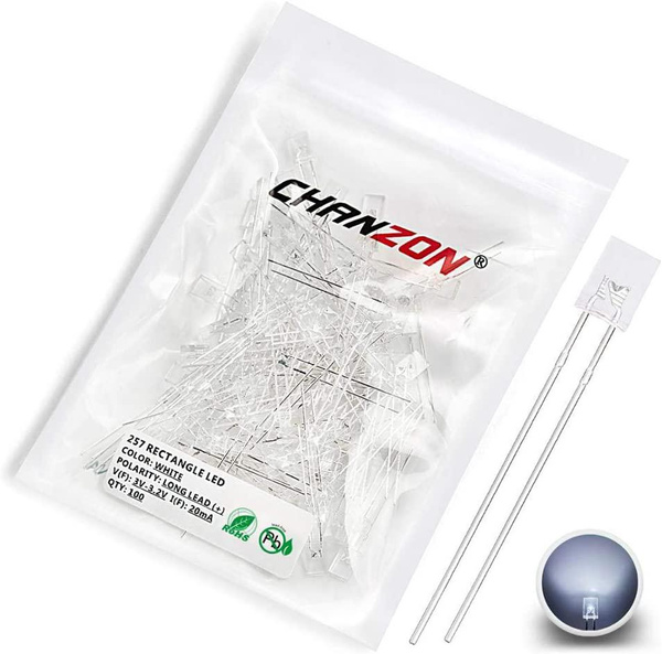 Chanzon 100 pcs 2x5x7 White LED Diode Lights 257 (Square Clear ...
