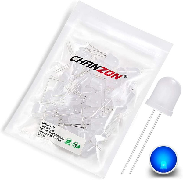 Chanzon 50 pcs 10mm Blue Diffused LED Diode Lights (Frosted Lens Round ...