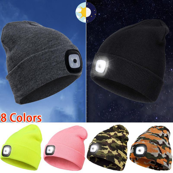 Unisex Led Knitted Beanie With Head Lamp Light Usb Rechargeable High ...