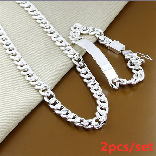 Classic Men Jewelry Set 925 Silver 10mm Hip Hop Chain Necklace Bracelet ...