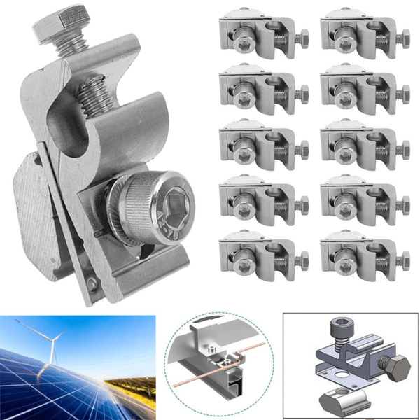 10Pcs Solar Mounting System Grounding Clip Lug Bracket Clamps Solar ...