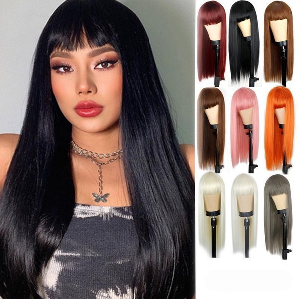 Perucas Longas Retas Moda Perucas Sintéticas Com Franja Perucas Cosplay ...