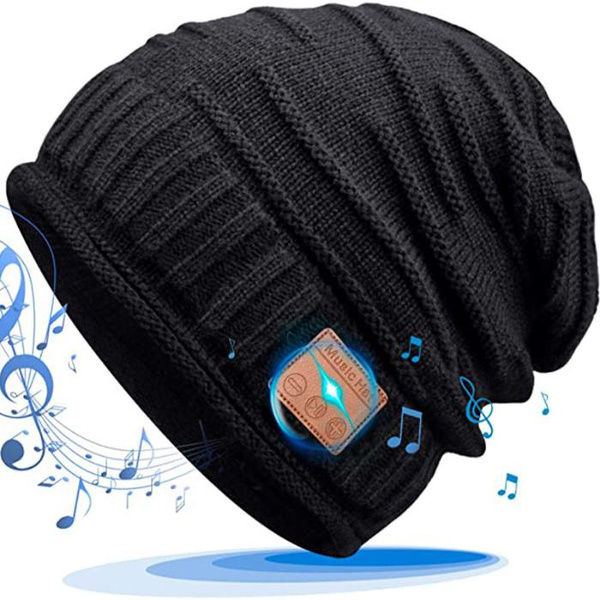 Black Bluetooth Beanie Hat - Music Mens Beanies with Wireless ...