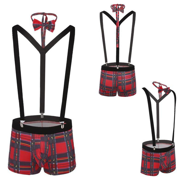 Waiter Roleplay Costumes Mens Plaid Boxer Briefs Lingerie Set Men ...