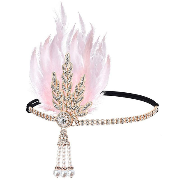 1920s Flapper Feather Headband Roaring 20s Leaf Medallion Faux Pearl ...