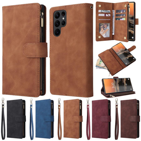 Wallet Multi Card Magnetic Flip Zipper Leather Case For Samsung Galaxy S23 Ultra S22 Plus S21 FE ...