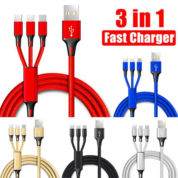 3 In 1 Data Cable for Android/iOS/Type-C Mobile Phone USB One Dragging ...