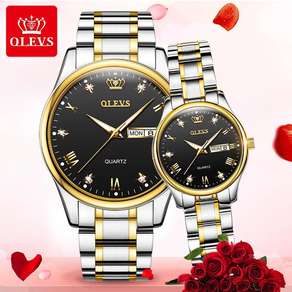 Olevs Diamond His Hers Watch Sets For Men And Women Top Luxury Brand Waterproof Classic ...