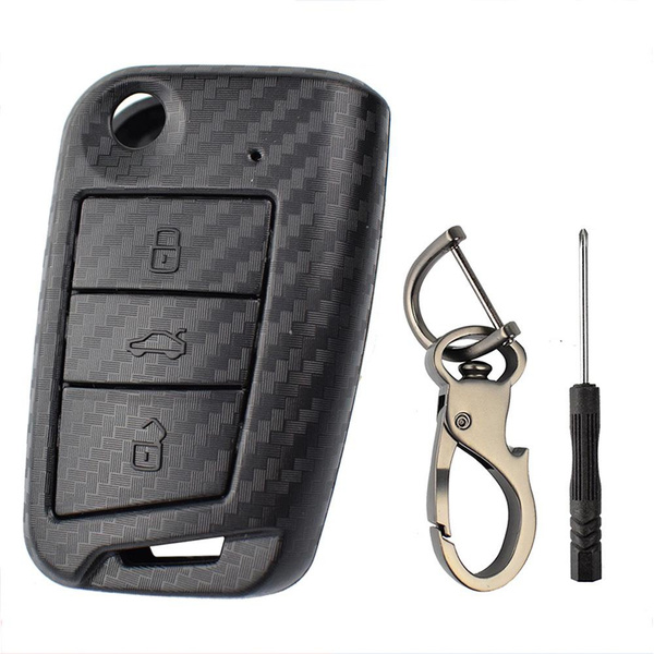 Key Case Cover Fob Pocket Carbon Fiber Style Service Kit For VW Polo ...
