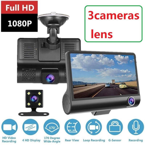 4" HD 1080P Dual Lens Car DVR Dash Cam Front and Rear Mirror Camera ...