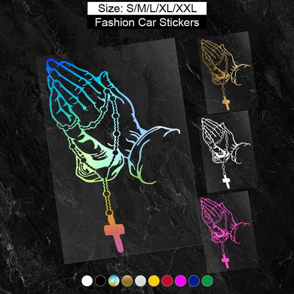 1PC Praying Hands Reflective Car Stickers Rosary Cross Automobile ...