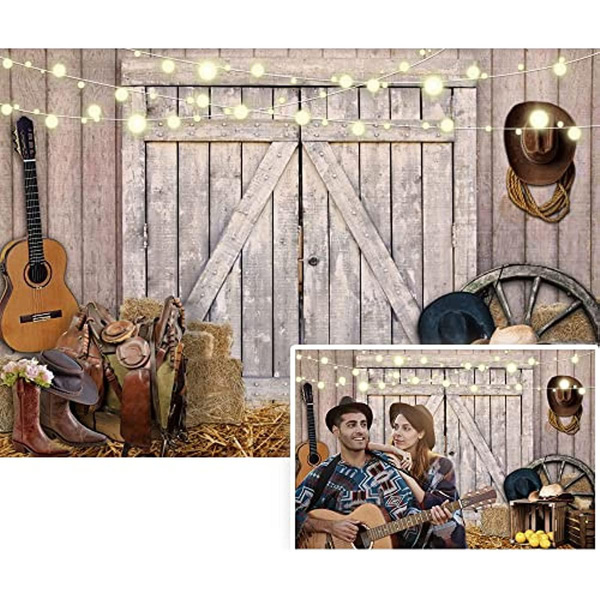 Western Bridal Shower Backdrop Polyester Rustic Barn Door Cowboy ...