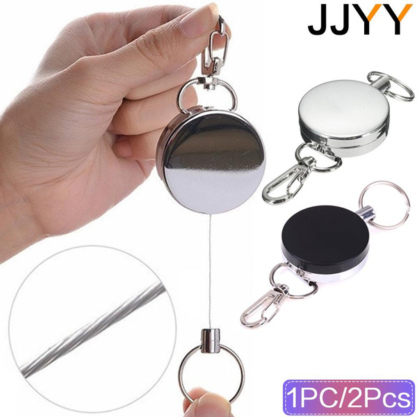 JJYY 1PC/2Pcs Metal Retractable Pull Key Ring ID Badge Lanyard Name Tag ...