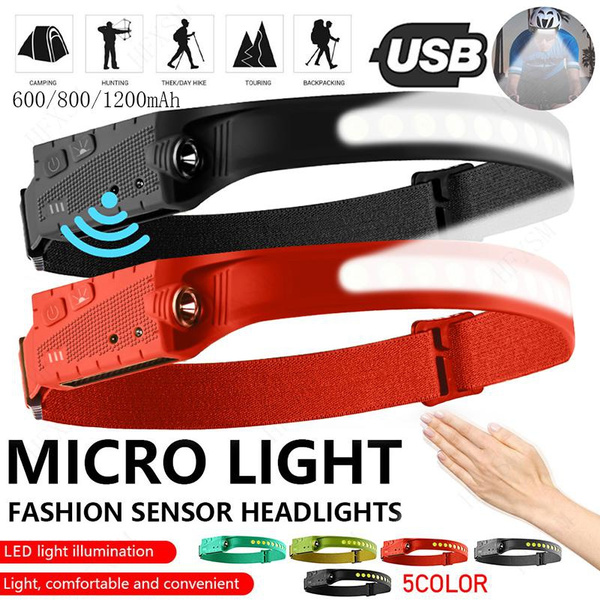 COB Running Headlamp Wave Induction Light Source LED Headlight USB ...