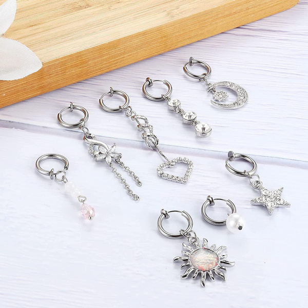 8-piece Clip on Belly Button Ring Fake Belly Button Ring Stainless ...
