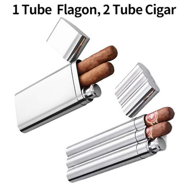 2 In 1 Cigar Case and Hip Flask with Mini Funnel Portable Cigar Storage ...