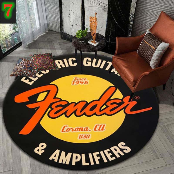 Fender Guitar Round Carpet Rock Floor Mats Flannel Printed Area Rug ...