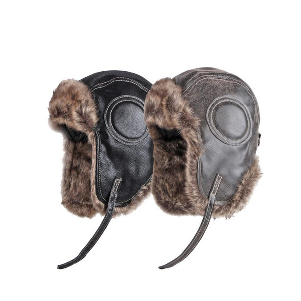 Winter Ushanka Hat Men Pilot Aviator Bomber Trapper Hat Leather With ...
