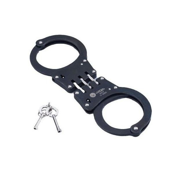 Professional Police Handcuffs Hinged Stainless Steel Metal Key Black ...