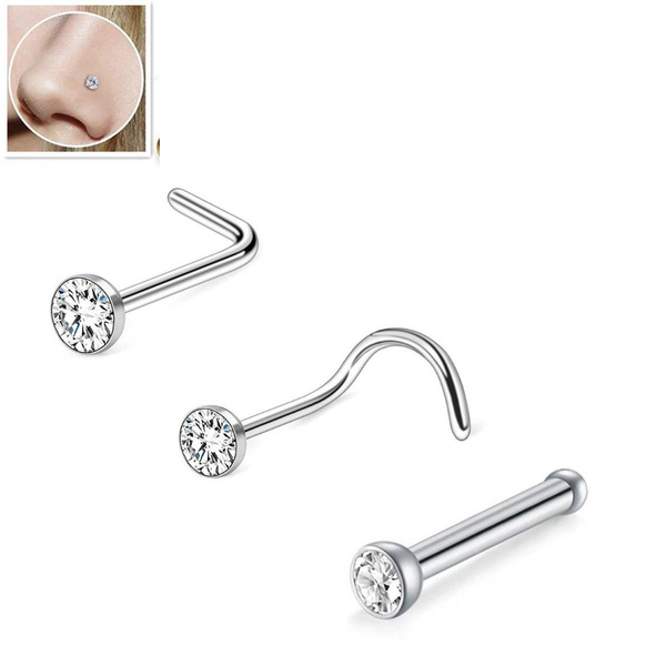 Nose Rings Studs L-Shape Nose Piercing Body Jewerly L Shaped Nose Studs ...