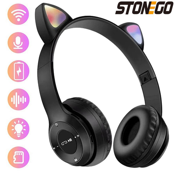 STONEGO 1PC 5.0 Bluetooth Glow Cat Ears Headband Headset With Mic ...