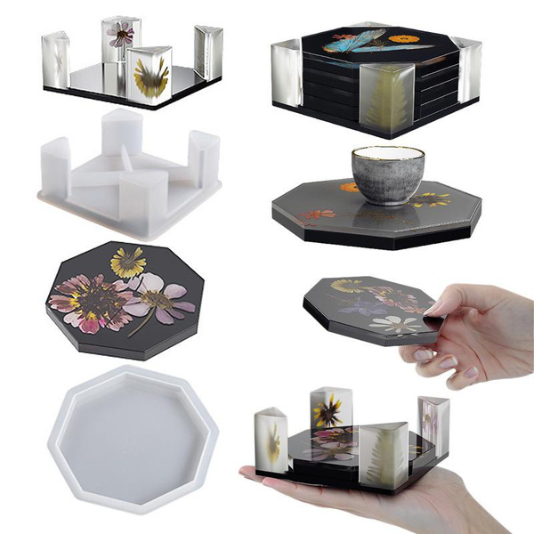 DIY Epoxy Resin Coaster and Storage Mold Plaster Mirror Square Storage ...