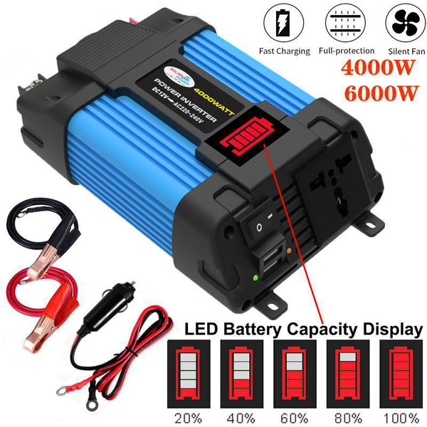 12V to 110/220V Dual USB Inverter 4000W/6000W Car Power Inverter LED ...