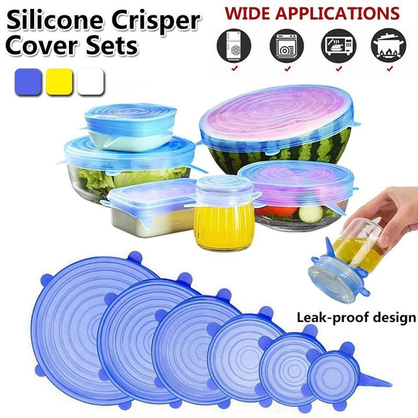 6PCS Silicone Crisper Cover Sets Clear Round Lid Teacup Water Cup Bowl ...