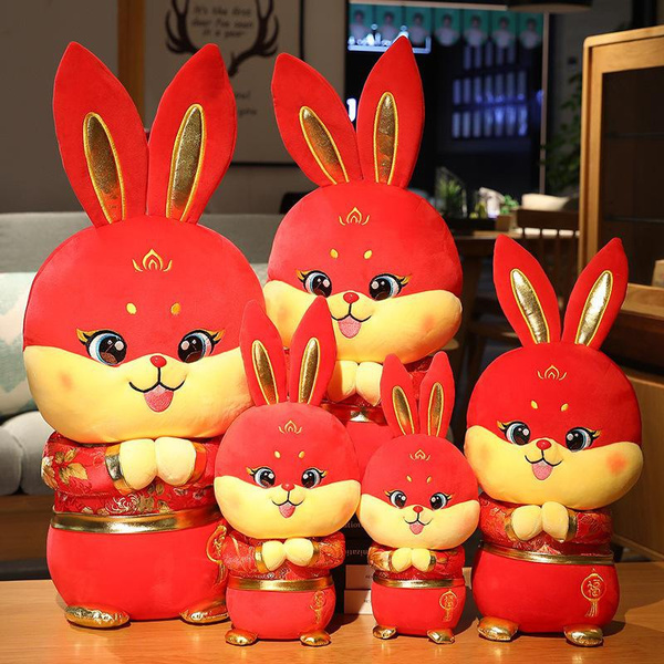 Red Rabbit Plush Dolls Chinese New Year Rabbit Toy 2023 Realistic Soft ...