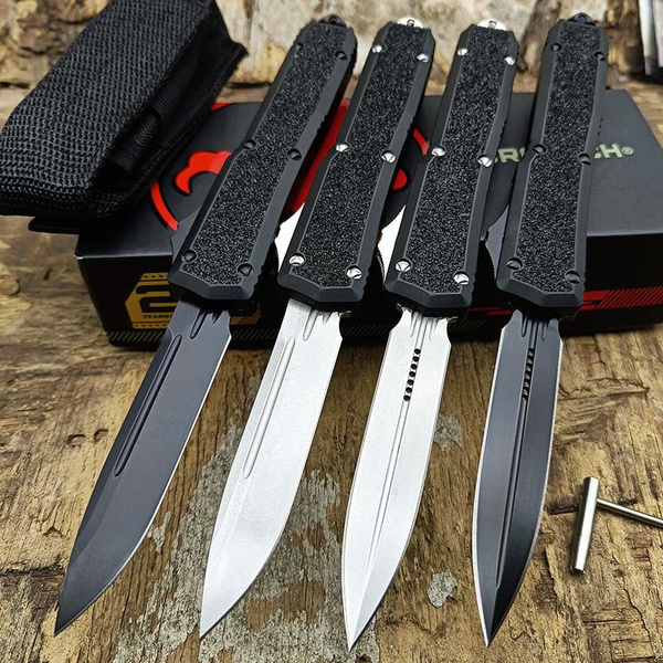 NEW Makora OTF Automatic Knife Black Aluminum w/Grip Inlay OTF Double ...