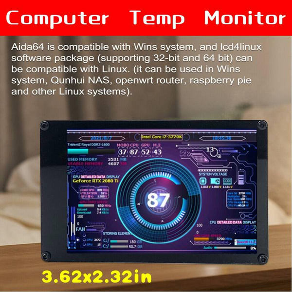 1PC Computer Temp Monitor 3.5 Inch USB Mini Screen Temperature Display ...