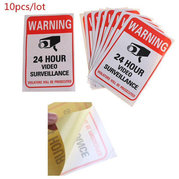 10Pcs/lot Wall Sticker 24H Video Camera System Warning Sign Wall Decal ...