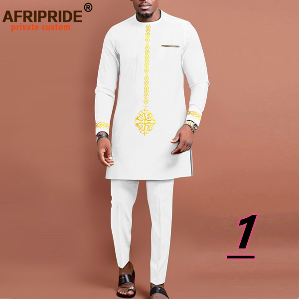 Bazin Riche African Suits for Men Full Sleeve Embroidery Shirts and ...