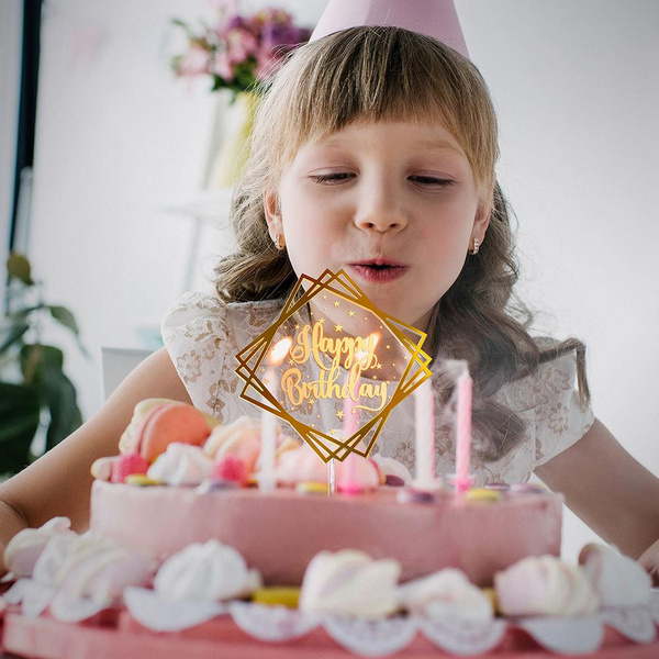 HZGUEOSTB Happy Birthday Cake Toppers,Double Sided Acrylic Mirror Gold ...