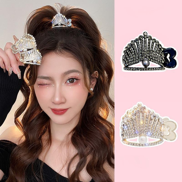 New rhinestone crown hair clip tied high ponytail fixed grasp clip ...