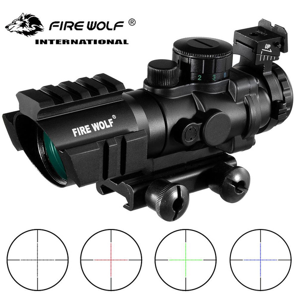 FIRE WOLF 4x32 Red Dot Riflescope Top Weaver Rail 20mm Dovetail Optics ...