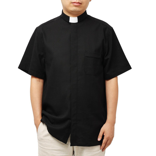 BLESSUME Men's Tab Collar Short Sleeves Clergy Shirts for Priest Pastor Preacher Minister Ideal ...