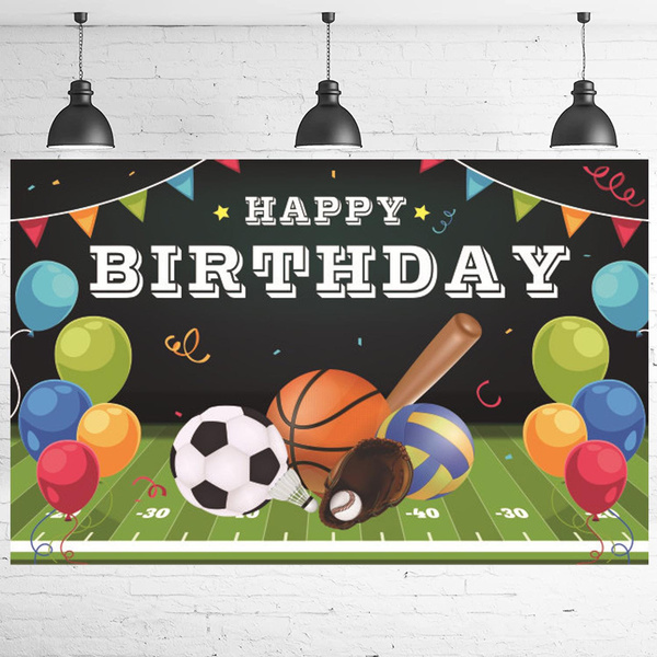Colorful Flags Ballons Sports Happy Birthday Backdrop Sports Theme ...
