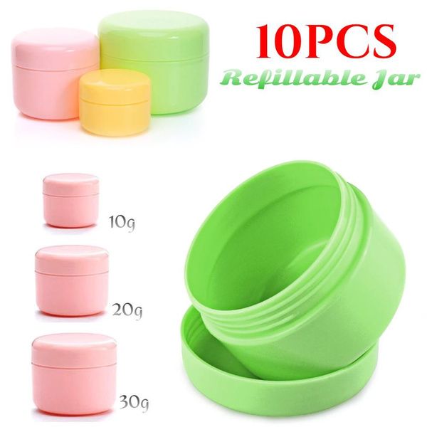 10 Pcs Portable Empty Jar Round Sided Mini Jar Refillable Containers For Cosmetics Creams