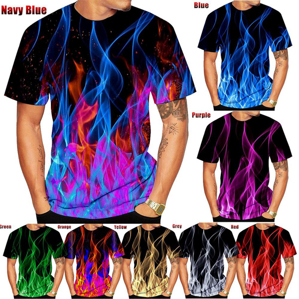New Cool Flame T-shirt 3d Print Fire Flame T-shirt Casual Funny Short ...