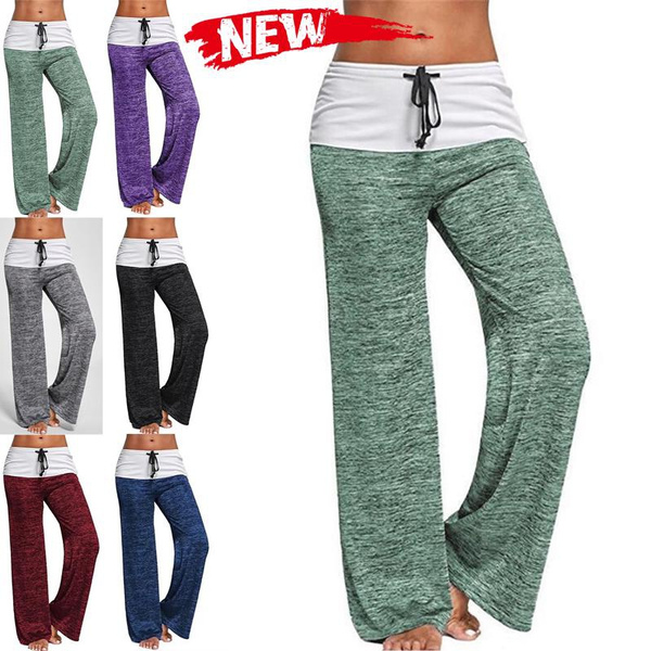 Women Fashion Wide Leg Yoga Pants Sweatpants Casual High Waist Long ...