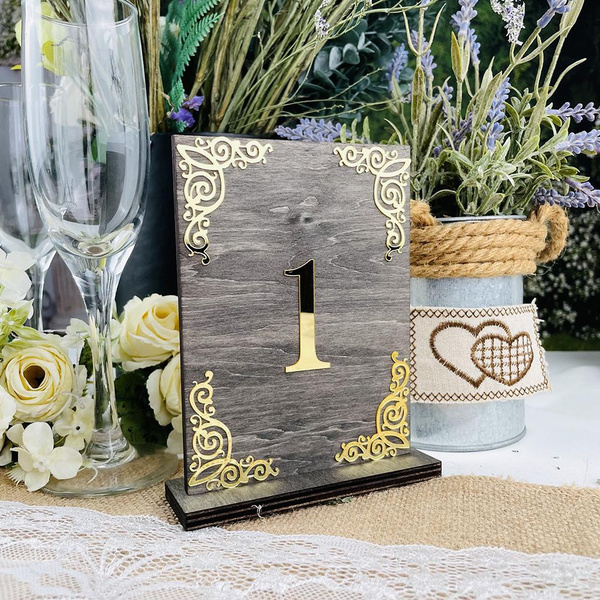 High Quality Golden Calligraphy Table Number With Wooden Frame Set ...