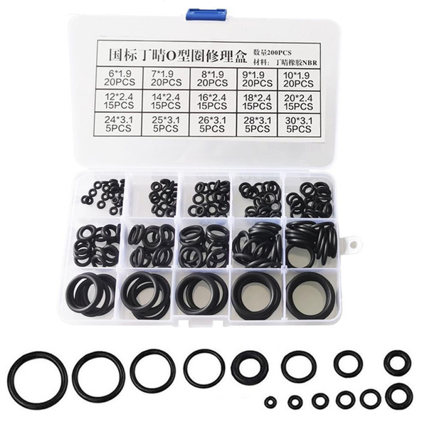 200Pcs O-ring Rubber Gaskets Seal Ring Set Nitrile Rubber High Pressure ...