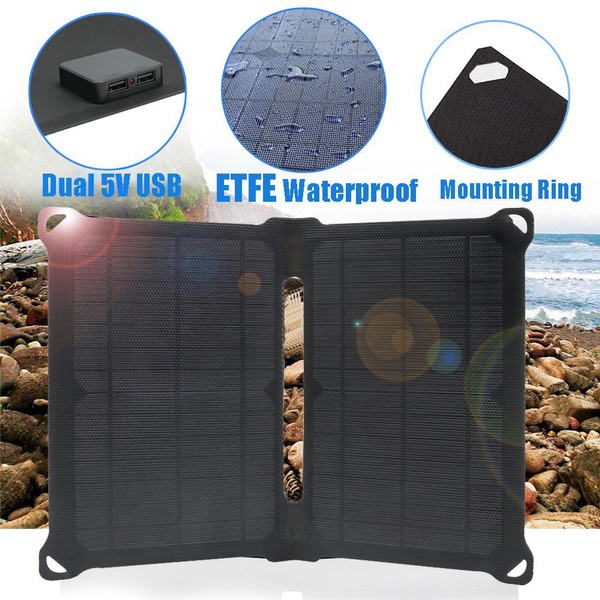 WATERPROOF 14W FOLDABLE SOLAR PANEL BATTERY CHARGER 5V OUTPUT DUAL USB ...