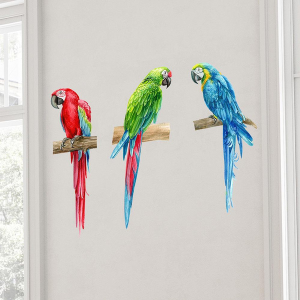Adorkable Bird Cartoon Parrot Removable Wall Paper for Living Room ...
