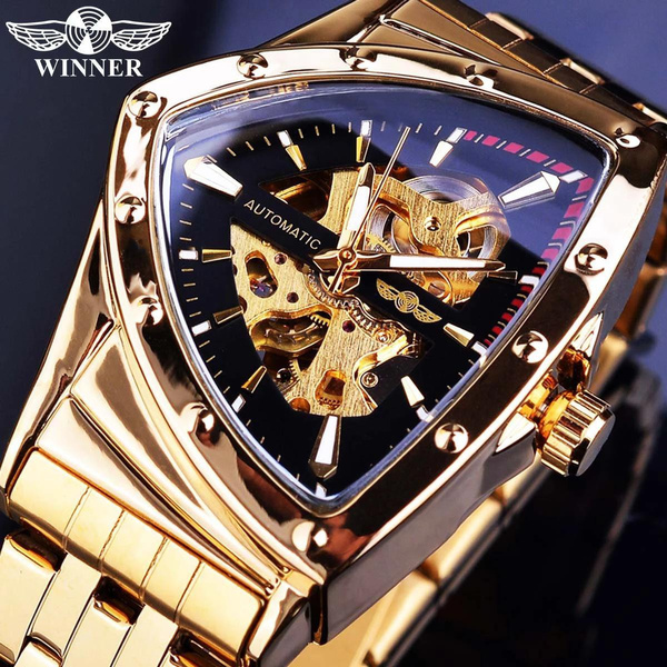 Winner Triangle Skeleton Automatic Watch Stainless Steel/Silicone Band ...
