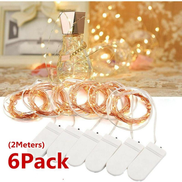 6Pack 2M LED Fairy String Lights Battery Operated LED Copper Wire String Lights Outdoor ...