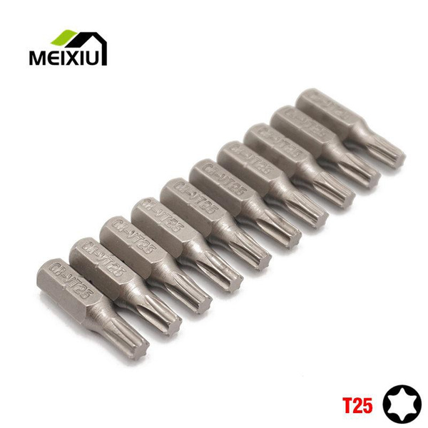 10Pcs 1/4" 25mm Torx T10 T15 T20 T25 T27 T30 T40 Screwdriver Bit Set Repair Tools ...